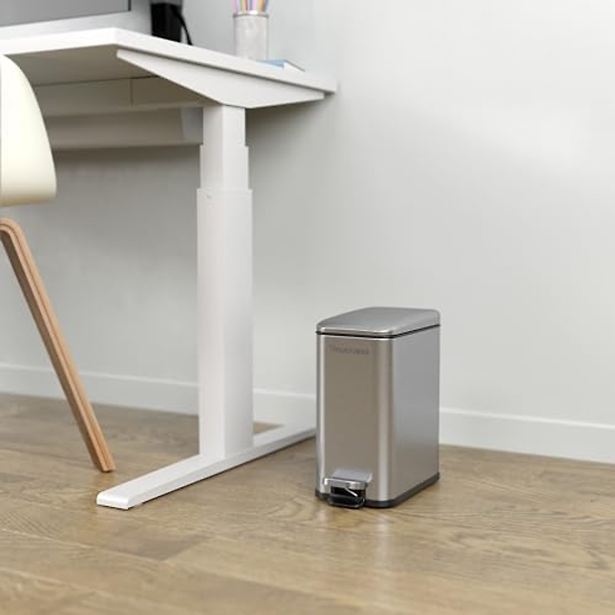 iTouchless SoftStep 1.3 Gallon Slim Bathroom Trash Can with Odor Filter and Removable Inner Bucket, Stainless Steel, 5 Liter Small Garbage Step Bin, Bathroom, Bedroom, Business, Home, Office Cubicle