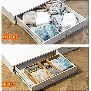 Lawei Set of 5 Bamboo Drawer Organizer Boxes, Desk Storage Box Kit, Drawer Storage Containers Tray Bins for Office, Kitchen, Bedroom, Children Room, Craft, Sewing