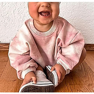 MERSARIPHY Baby Girl Sweatshirt Romper Tie Dyed Infant Girl Bodysuit Sweater Tops Fall Winter Clothes (Pink tie-dyed, 0-6 Months)