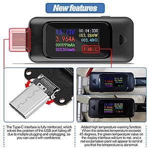 USB Tester Type-C Voltmeter Voltage Current Tester Power Meter Multimeter Ammeter Type C USB Charger Tester Color Display Capacity Voltage Current Detector 0-5A 4-30V