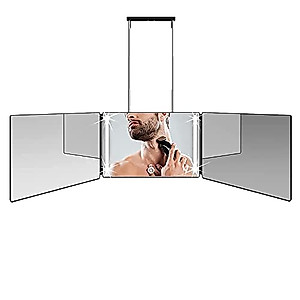 angilifan 3 Way Mirror for Hair Cutting, 360° Illuminated Trifold Makeup Mirror for Self Hair Styling, Adjustable DIY Haircutting Tool to Trim or Shave (with led)