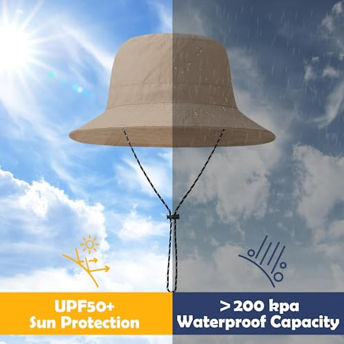 Durio Waterproof Bucket Hat for Women UPF 50+ Sun Hat UV Protection Packable Rain Hats for Women Lightweight Hiking Hat Khaki One Size