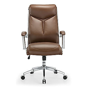 Realspace® Modern Comfort Verismo Bonded Leather High-Back Executive Chair, Brown/Chrome