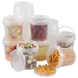 Cinkyou 20 Packs Clear Plastic Ice Cream Buckets with Lids and Handles, 27 Oz Reusable Food Take out Pail, Freezer Storage Containers with Lids