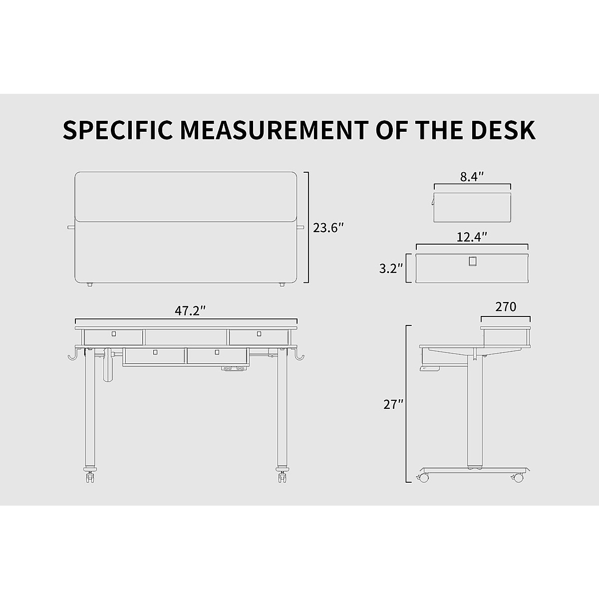FEZIBO Height Adjustable Desk with 4 Drawers Storage and 3-Drawer Mobile File Cabinet