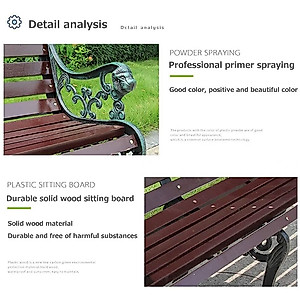 Outdoor Solid Wood Garden Park Bench for 2-3 People, Weatherproof Patio Lawn Bench Porch Seat with Cast Iron Frame, Porch/Deck/Patio Furniture Bench with Backrest and Armrests(Teak+Black Chair Legs,15