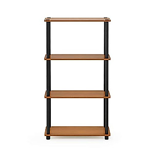 Furinno (99557LC/BK Turn-N-Tube 4-Tier Multipurpose Shelf Display Rack - Light Cherry/Black & Turn-N-Tube 5-Tier Corner Square Rack Display Shelf, Round, Light Cherry/Black