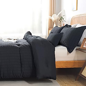 Cosybay Twin Comforter Set - 2 Pieces Seersucker Bedding Comforter Set, Black Down Alternative Comforter Set for All Season, 1 Comforter (64"x88") and 1 Pillow Shams (20"x26"+2")