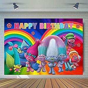 5x3ft Cartoon Animation Movies Trolls Poppy Photo Background Happy Birthday Party Photography Backdrops Baby Shower Cake Table Colorful Decor Banner Booth Studio Props