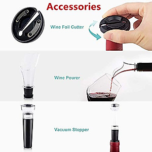 Abuzhen Electric Wine Opener, with Foil Cutter, Vacuum Stopper and Wine Aerator Pourer & USB Charging Cable,Automatic Corkscrew Bottle Opener for Wine Lover 4-in-1 Gift Set, Stainless Steel