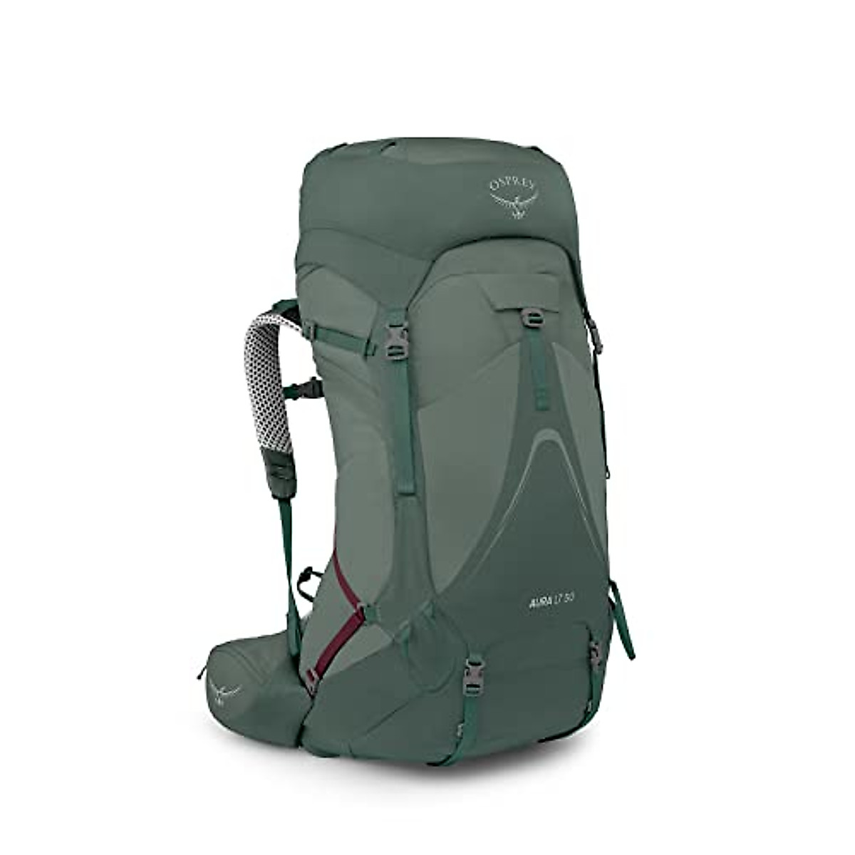 Osprey Aura AG LT 50L Women's Backpacking Backpack, Koseret/Darjeeling Spring Green, WXS/S