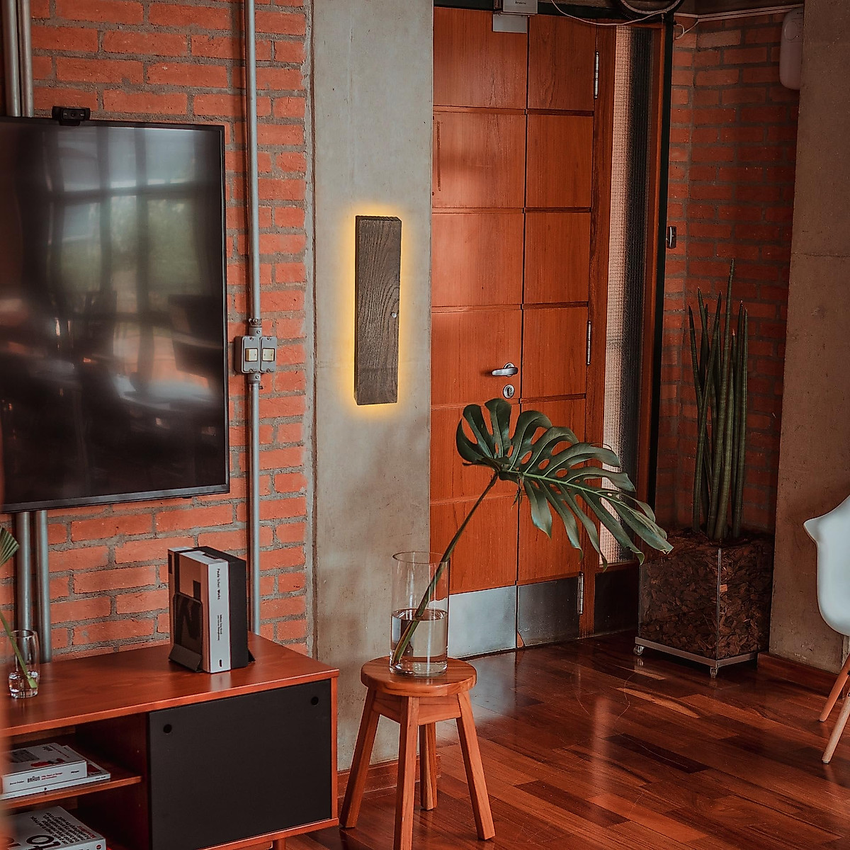 SKIVTGLAMP Wood Wall Sconce Rechargeable Battery Operated LED PIP Motion IR Sensor Wall Lamp, No Drilling Cordless Farmhouse Wall Mounted for Rustic Home Decor Backdrop Customizable Rectangle Walnut