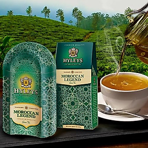 Hyleys Loose Leaf Green Tea with Mint Rose and Blue Corn Flowers in Tin 3.52 Ounce (100g) - Traveller's Collection - Moroccan Legend