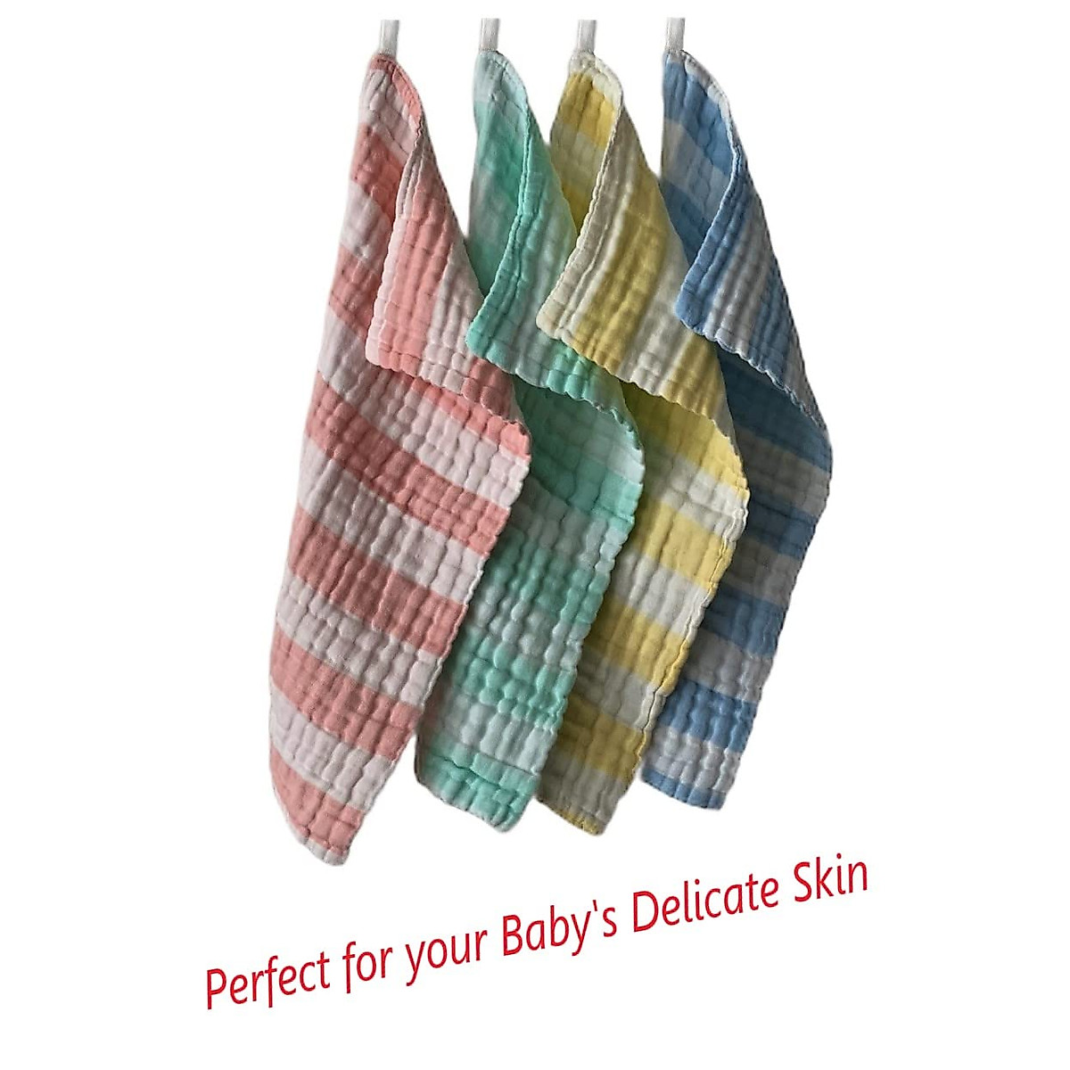 Kidzbee Muslin Burp Cloths for Baby Girls and Boys - 100% Cotton Large Newborn Burping Rags – Super Soft Absorbent Washcloths Perfect Registry Gift Pack of 4 (Blue, Pink, Yellow, Green)