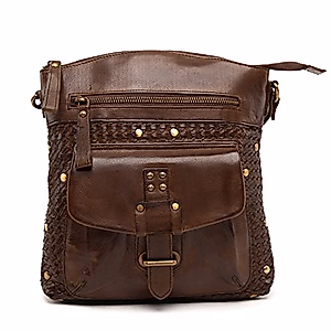 Sling Bags for Women Genuine-Leather - Vintage Multi Pocket Crossbody Purse (Chestnut)