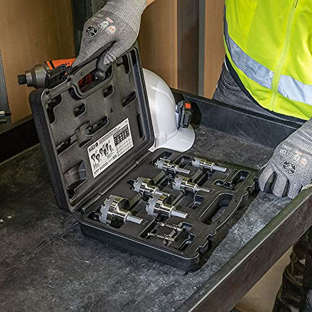 Klein Tools 31873 Heavy Duty Hole Cutter Kit, Includes Carbide Hole Cutters and 2 Pilot Bits in Rust-Proof Molded Plastic Case, 8-Piece