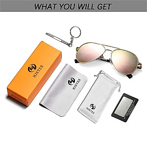 HJSTES Polarized Aviator Sunglasses for Women Men Classic Metal Shades Mirror Lens 100% UV Blocking, 58mm(Glod Frame/Pink Mirrored)