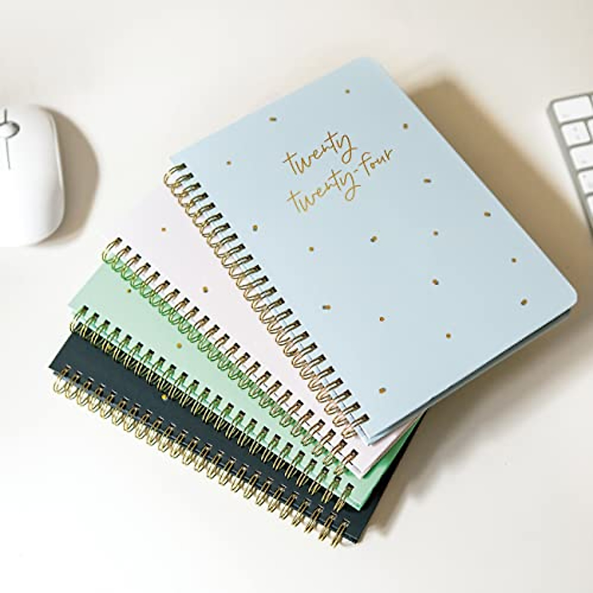 Letts Celebrate Weekly/Monthly Planner, 12 Months, January to December, 2024, Gold Twin-Wire Binding, A5 Size, 8.25" x 5.875", Multilingual, Mint (C082187-24)