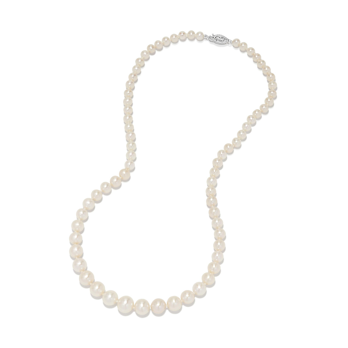 14K White Gold & Round White Freshwater Cultured Pearl 4mm-9mm Graduated 18" Strand Princess Choker Necklace with Fishhook Clasp