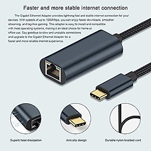 HENRETY USB C to Ethernet Adapter for Laptop PC Gigabit Ethernet LAN Network Adapter Compatible with Nintendo Switch MacBook Windows macOS Linux, and More[Grey Green]