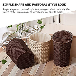 PATKAW Woven Baskets Woven Laundry Basket Rattan Woven Waste Baskets Round Trash Bin Garbage Bin Basket Organizer Bathroom Offices Home Decoration (Coffee) Woven Baskets Woven Laundry Basket