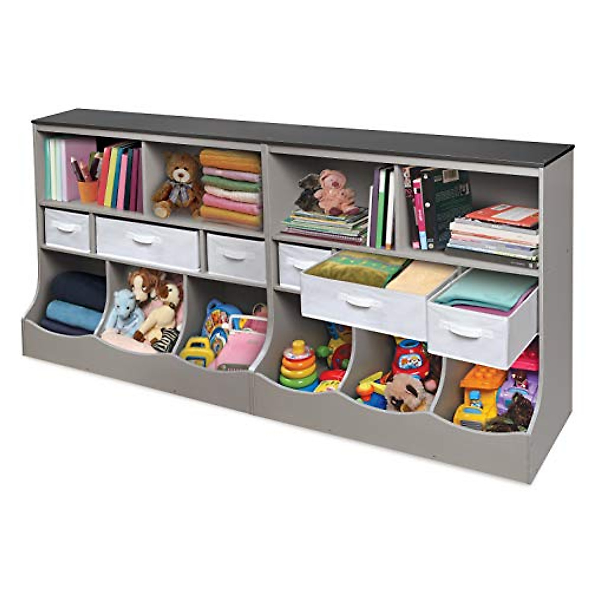 Badger Basket Combo Bin Toy Storage Unit and Book Shelf for Kids with 3 Baskets - Woodgrain/Gray