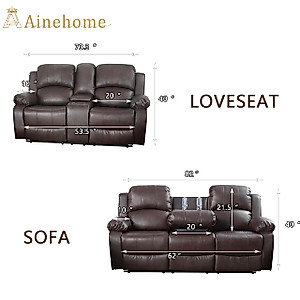 A Ainehome Living Room Furniture Set Leather Recliner Sofa Set Loveseat Chair Furniture Sofa Set for Living Room/Small Space/Rv/House/Office/Theater Seating (A-Brown Leather, Sofa+Loveseat)