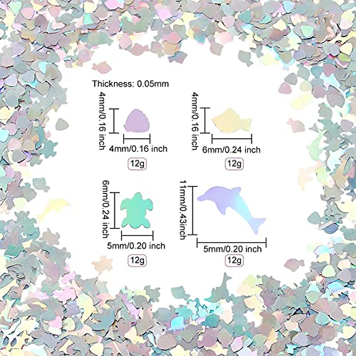 OLYCRAFT 48g 4 Styles Ocean Theme Nail Sequins Nail Art Glitter Sequin Dolphin Fish Resin Epoxy Fillters Art Craft Paint Glitters for DIY Crafting Nail Art Phone Case Manicure Decorations