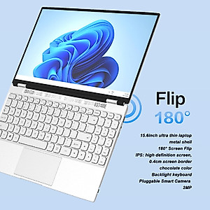 Jectse 15.6in Laptop, 2.4G 5G WiFi 16GB DDR4 RAM Quad Core 180 Degree Flip Notebook Computer with Backlit Keyboard, HD IPS Screen, 5000mA Battery for Windows 11 (16G+256G US Plug)