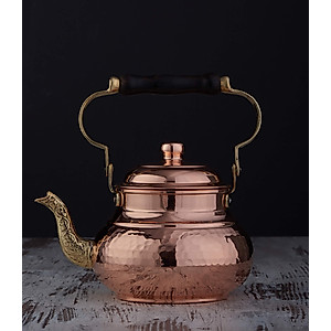 DEMMEX 1mm Thick Hammered Copper Tea Pot Kettle Stovetop Teapot, 1.6-Quart