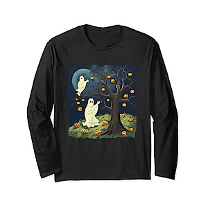 Ghost Apple Tree Spooky Gothic Halloween Costume Long Sleeve T-Shirt