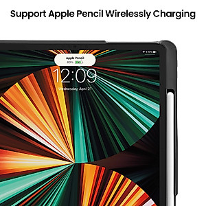 tomtoc Vertical Case for iPad Pro M2&M1 12.9-inch 6th/5th Gen 2021-2022, Slim Protective Anti-Bend Cover with Magnetic Stand for 3 Use Modes, Support Wireless iPad Pencil Charging, Black