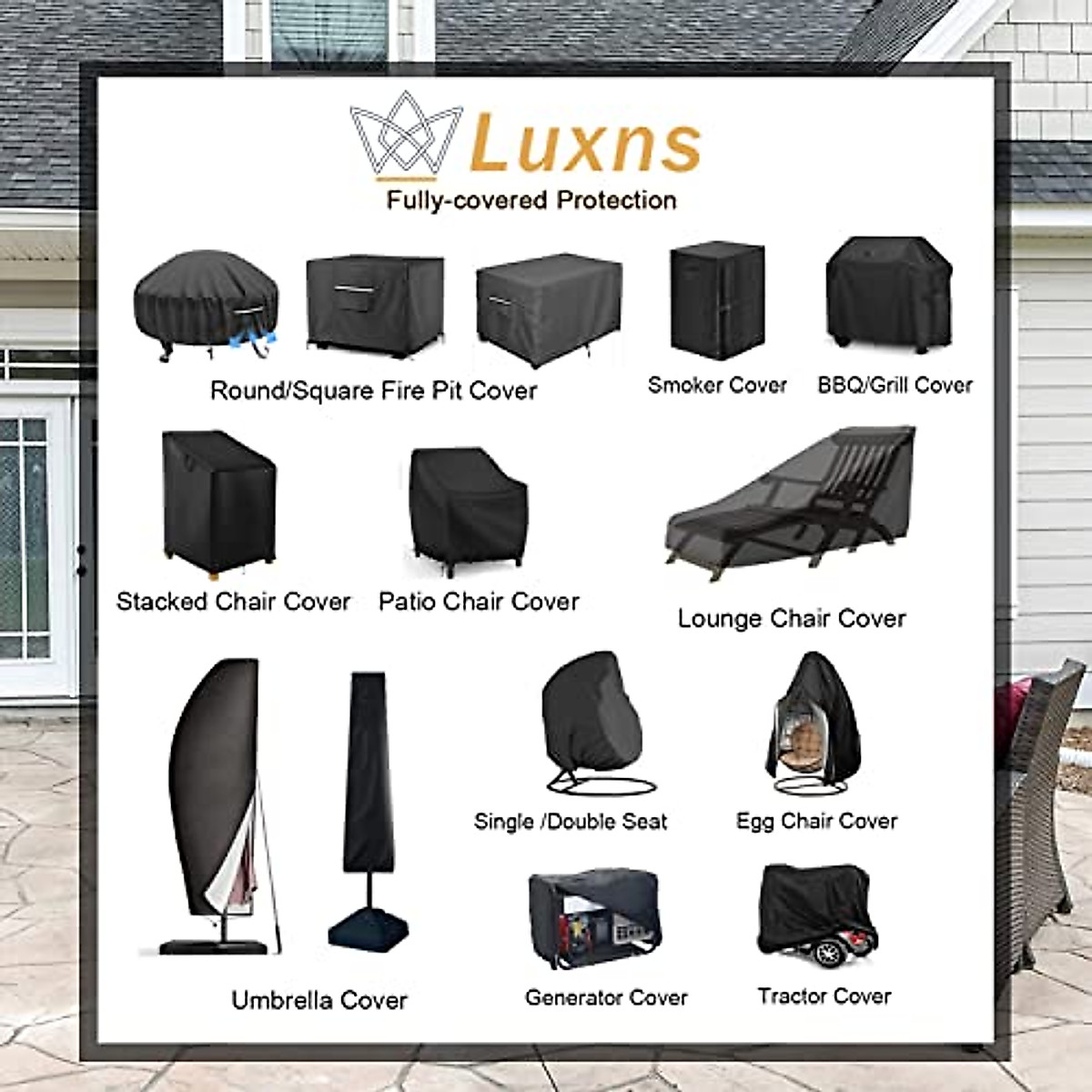 Luxns Fire Pit Cover Round, Heavy Duty Waterproof 600d Patio Outdoor Gas Fire Pit/Table/Bowl Cover - Black (Round-50”D X 24”H)