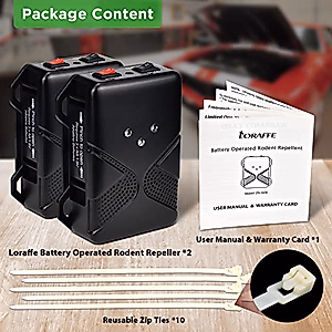 Loraffe Under Hood Rodent Repeller Battery Operated Ultrasonic Car Rat Repellent Mice Deterrent Keep Animal Away from Car with Ultrasound and LED Flashlights Rodent Defense Vehicle Protection, 2 Pack