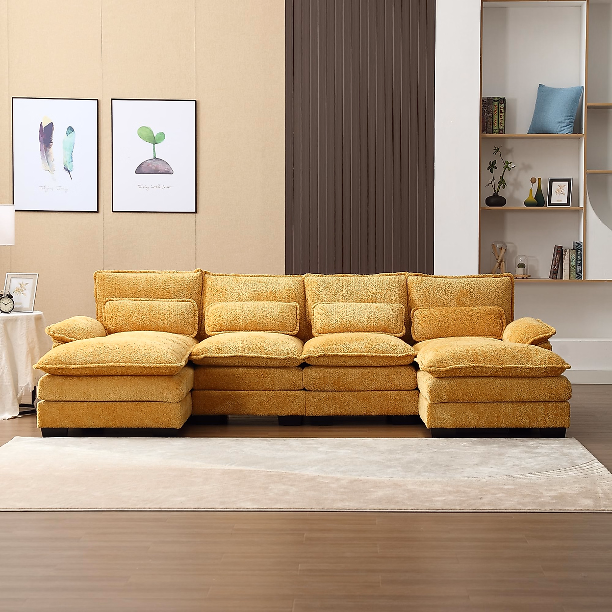 GNIXUU 110" Sectional Sofa Cloud Couch for Living Room, Modern Chenille U Shaped Couch, Comfy Modular Sofa Sleeper with Double Chaise & Memory Foam(Mustard Yellow)