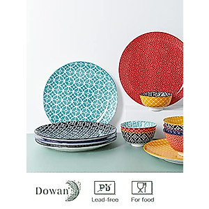 DOWAN 10" Colorful Dinner Plates - Set of 6, Large Ceramic Plates for Salad, Pasta, Pancakes, Steak - Serving Plates for Party, Wedding, Easter, Restaurant, Picnic - Dishwasher & Microwave Safe