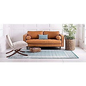 Unique Loom Williamsburg Collection Traditional Border with Dotted Center Area Rug, Rectangular 6' 1" x 9' 0", Teal/Beige