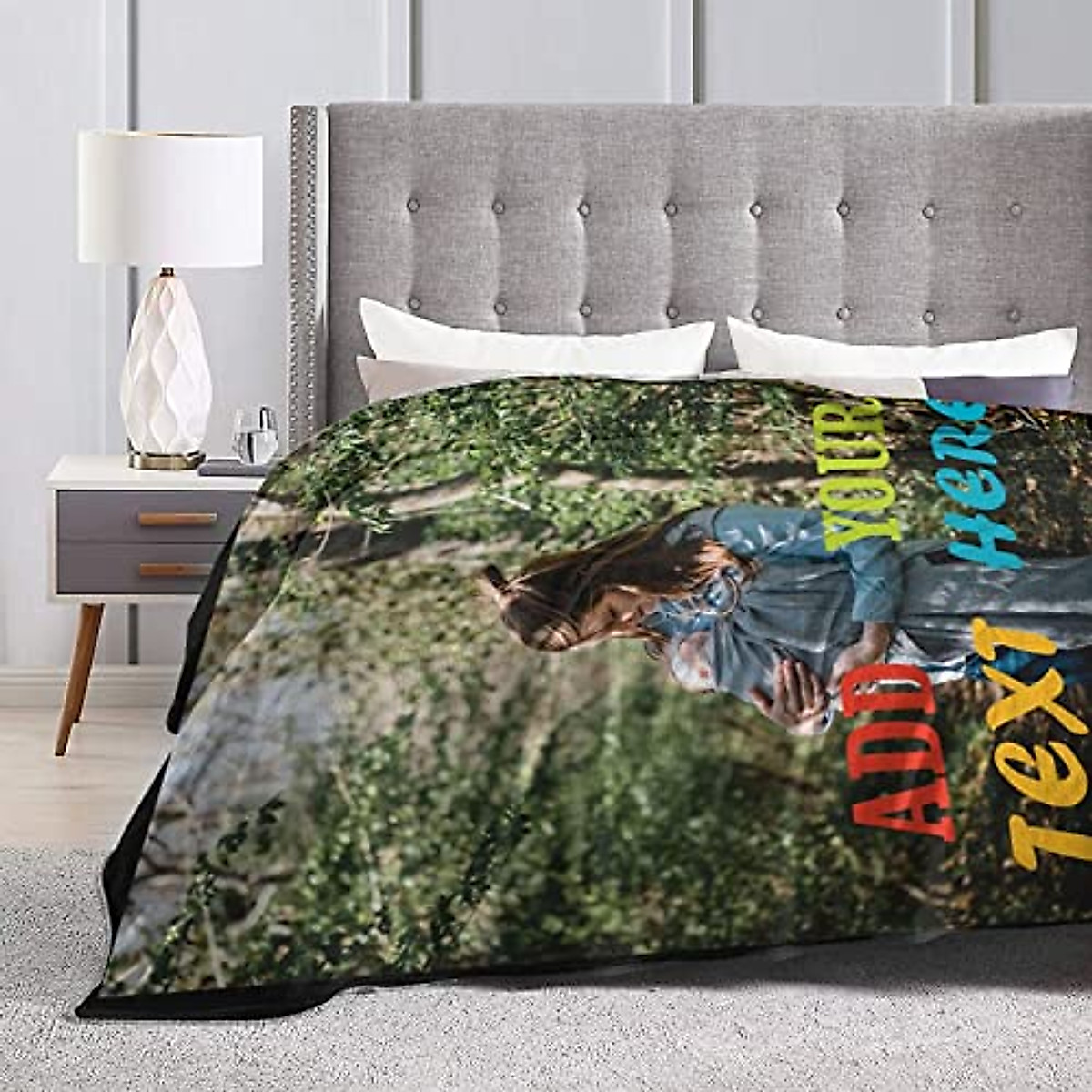 Custom Blanket Personalized with 1-9 Photos Collage Name Text Customized Blankets，Birthday Souvenir Gifts Personalized Throw Blanket for Father, Mom, Kids, Dogs, Friends or Lover Christmas 60" x 50"