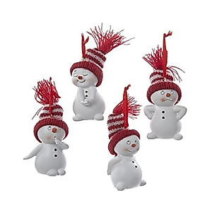 Kurt Adler C9692 Snowman with Red and White Stripe Knitted Hat Decorative Holiday Christmas Ornament Set with Various Animated Faces (4 Pack)