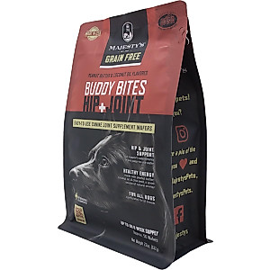 Majesty's Buddy Bites Grain Free Hip & Joint Support Dog Treat Supplement, Carob & Sweet Potato Wafers for Medium & Large Dogs - 112 Count Bag (Up to 16 Week Supply)