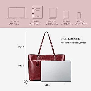 Kattee Vintage Genuine Leather Tote Shoulder Bag for Women Satchel Handbag with Top Handles (1-Red)