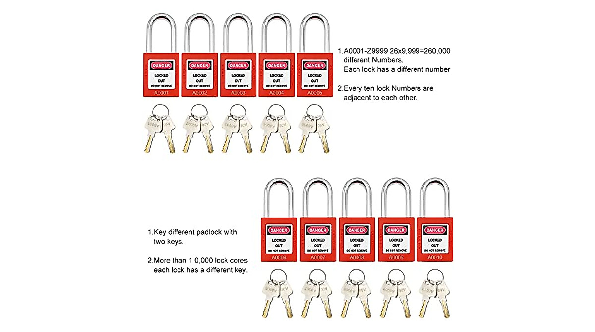 SAFBY 10 Keyed Different Lockout Tagout Locks for Safety and Security