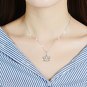 925 Sterling Silver Inspirational Om Lotus Flower Pendant Necklace for Women,18 inch