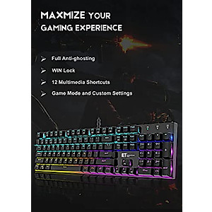 MIQ Mechanical Gaming Keyboard,Wired 104 Keys RGB Keyboard with Blue Switch, Programmable RGB Backlit for Windows Gaming PC