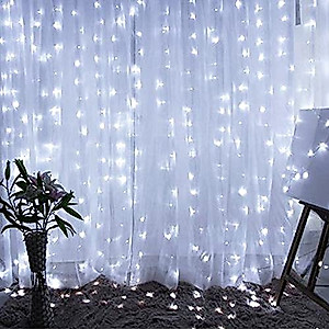 Dazzle Bright Curtain String Lights, 300 LED 9.8ft x 9.8ft 8 Lighting Modes Fairy Lights USB Powered, Waterproof Lights for Christmas Party Wedding Outdoor Indoor Wall Decorations (White)