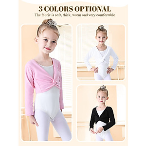 Soudittur Ballet Wrap Top Cotton Long Sleeve Dance Cardigan Shrug for Girls Black Pink White 3-13 Years (Small, Pink)