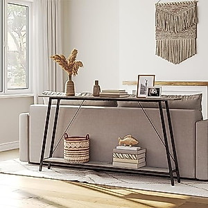 YATINEY 63" Console Table, Narrow Long Entryway Table, Industrial Skinny Sofa Tables, 2-Layer Hallway Table for Entryway, Display Table Behind Couch, Greige and Black CT16BG