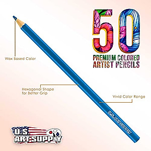 U.S. Art Supply 50 Piece Adult Coloring Book Artist Grade Colored Pencil Set with Zippered Storage and Carrying Case - Vibrant Colors, Smooth Art Drawing, Sketching - Kids, Students, Adults, Beginners