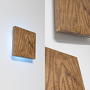 SKIVTGLAMP Nature Wood Wall Sconce Rechargeable Battery Operated LED PIP Motion IR Sensor Wall Lamp, No Drilling Cordless Farmhouse Wall Mounted for Rustic House Number Customizable Square Walnut