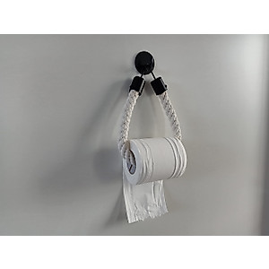 WONQEXZ Hand Towel Holder,Toilet Roll Holder,Self Adhesive Toilet Paper Holder Wall Mount - Nautical Cotton Rope Tissue Holder - No Drill Toilet Paper Holder